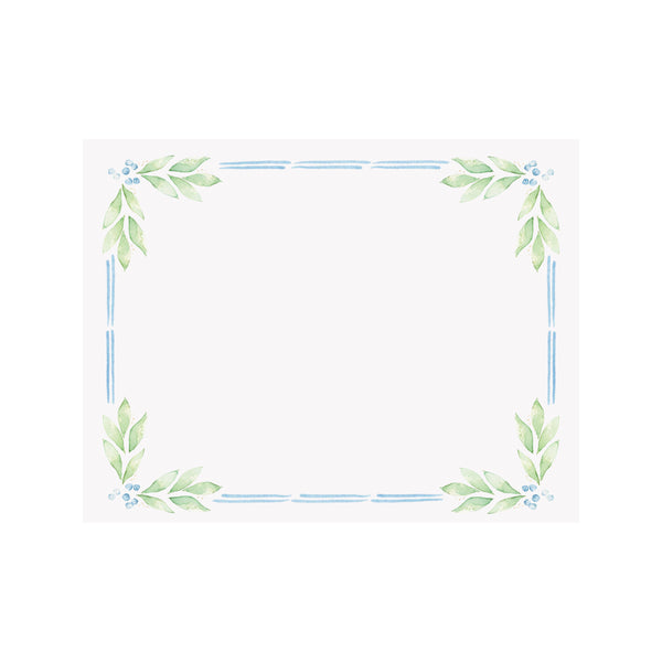 Blue Green Garland Border Holiday Note Card - Brake Ink Stationery