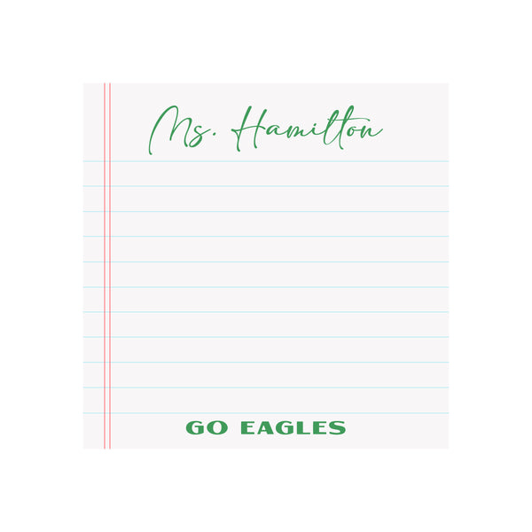 School Spirit Notepad- Personalized - Brake Ink Stationery