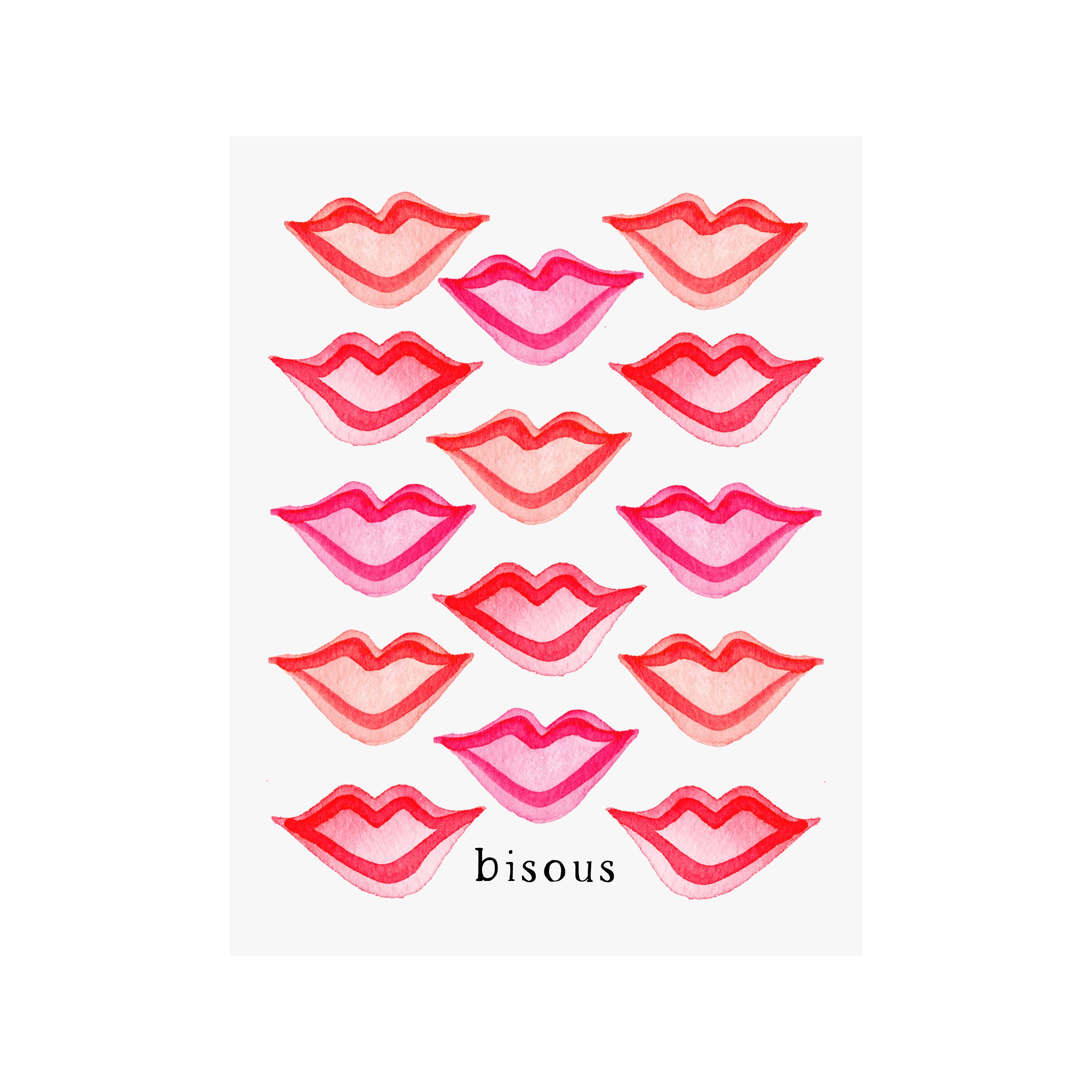 Watercolor Bisous Heart Card - Brake Ink Stationery