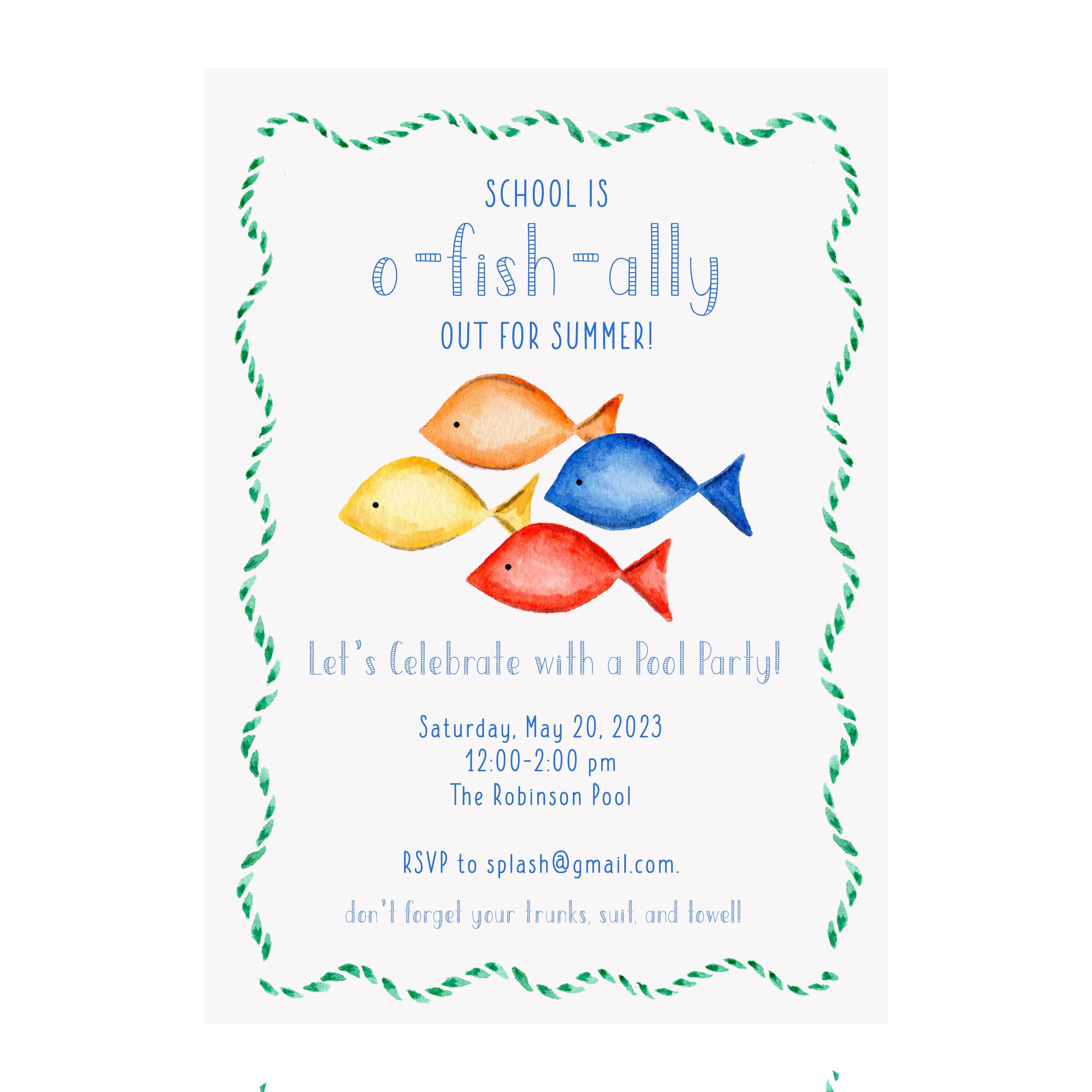 Fish Pool Party Invitation - Brake Ink Stationery